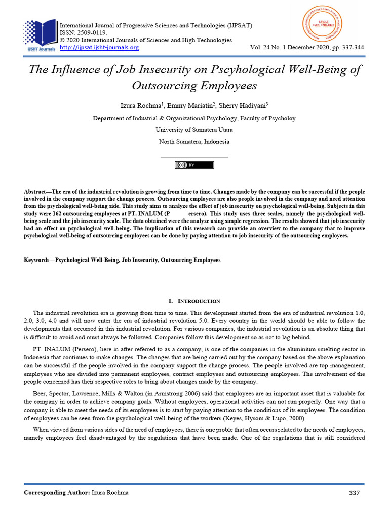 Job Insecurity's Impact on Outsourcing Well-Being | PDF | Coefficient ...