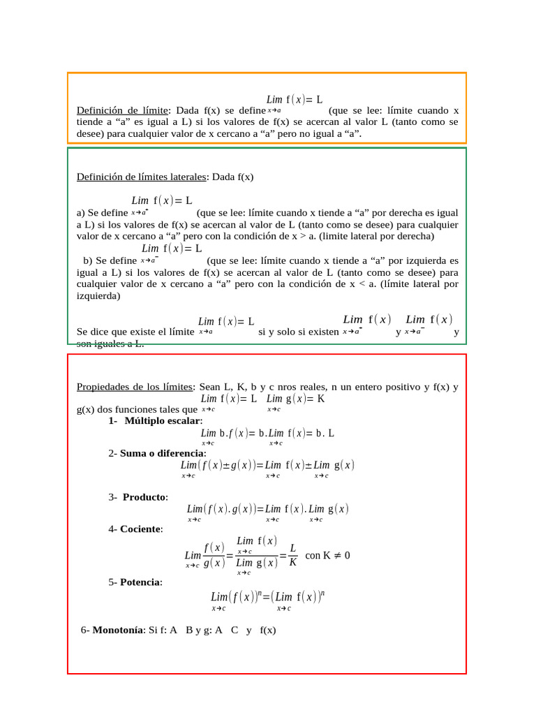 Definición y propiedades de límites matemáticos | PDF | Análisis ...