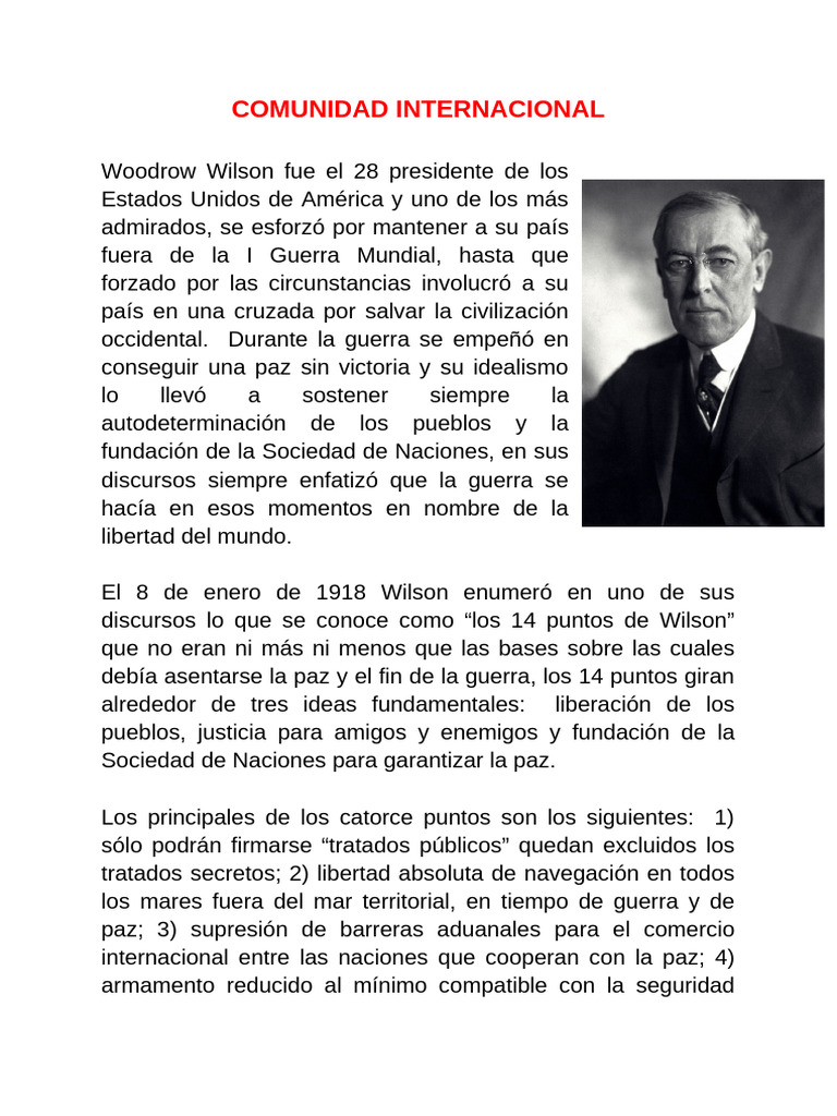 Wilson y la ONU: Paz y Sociedad de Naciones | PDF | Naciones Unidas ...