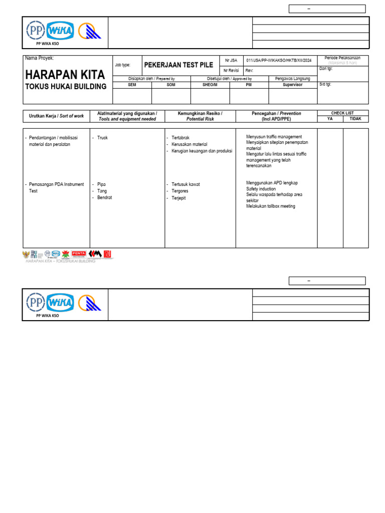 (Jsa) Pekerjaan Pda Test Pile | PDF