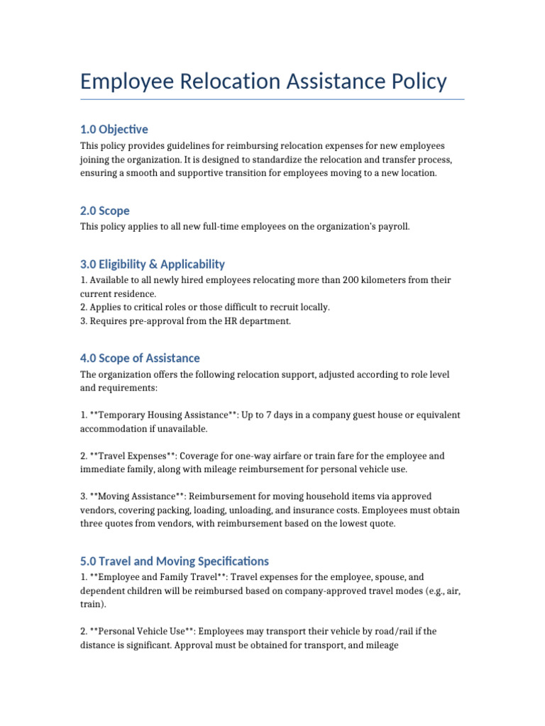 Employee Relocation Assistance Policy | PDF | Reimbursement | Employment
