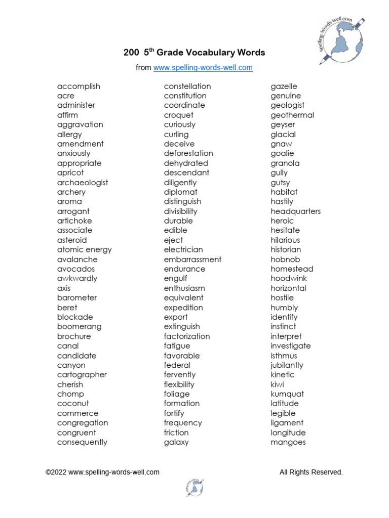 200 5th Grade Vocabulary Words | PDF