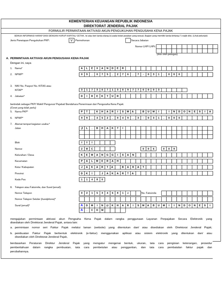 Formulir Aktivasi Akun PKP-PT. KBI | PDF