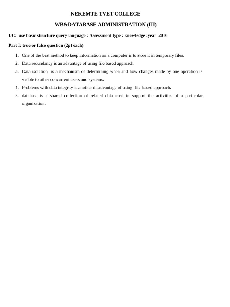 SQL Exam | PDF