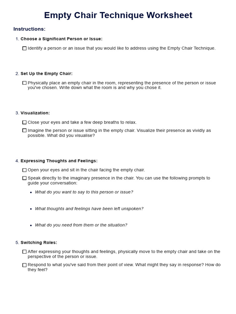 Empty Chair Technique Worksheet Guide | PDF