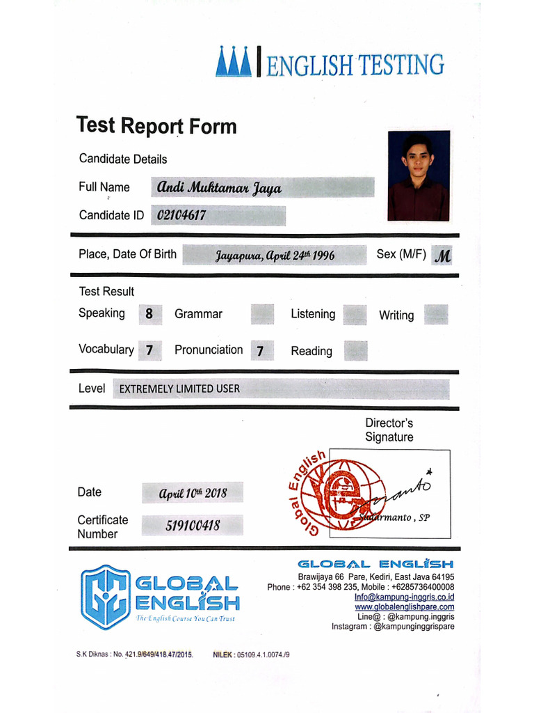 Test Report Form | PDF