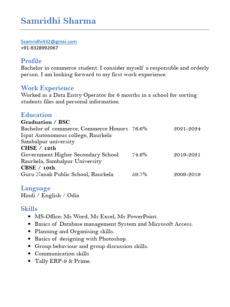 Samridhi Sharma: Education and Skills Profile | PDF
