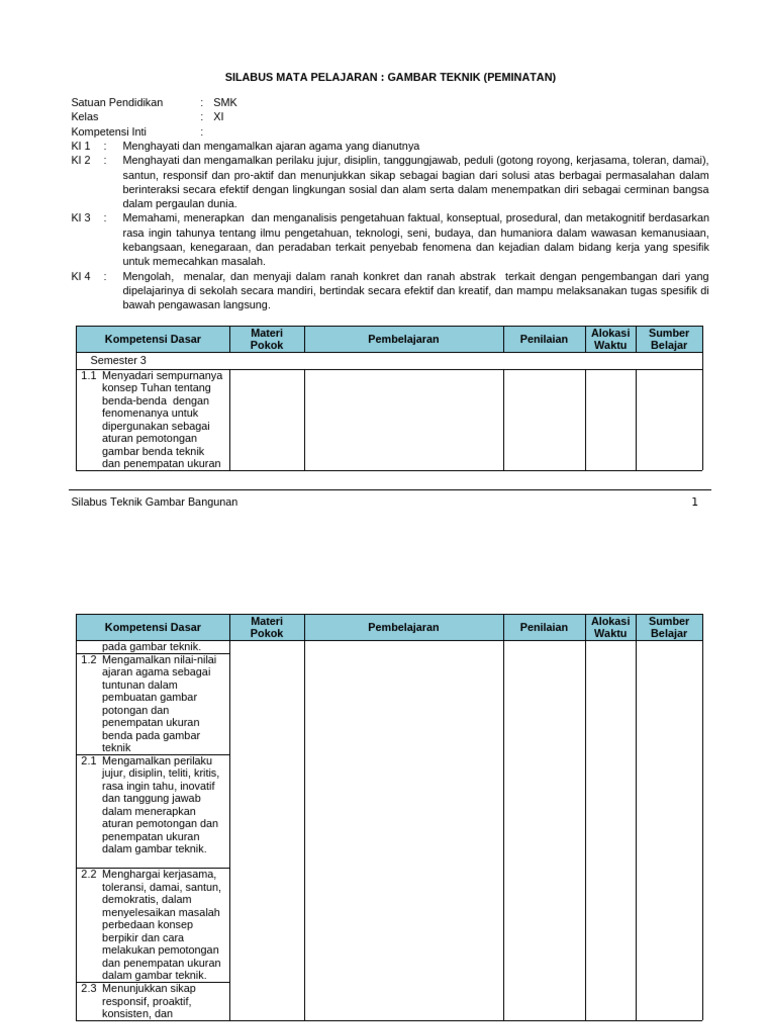 Silabus C1 Gambar Teknik Kelas XI - final 060713 | PDF