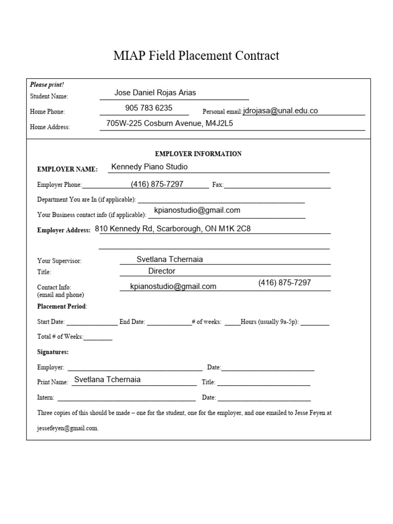 MIAP Field Placement Contract | PDF