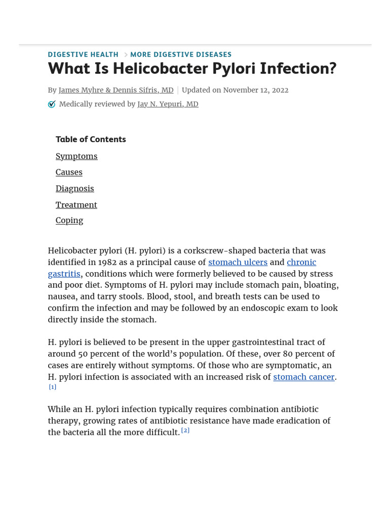Helicobacter Pylori Infection - Definition, Symptoms, and More | PDF ...
