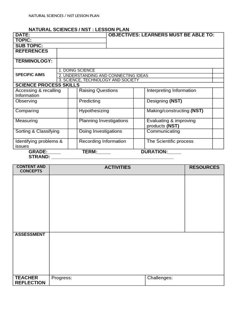 Lesson Plan Templates NS NST | PDF