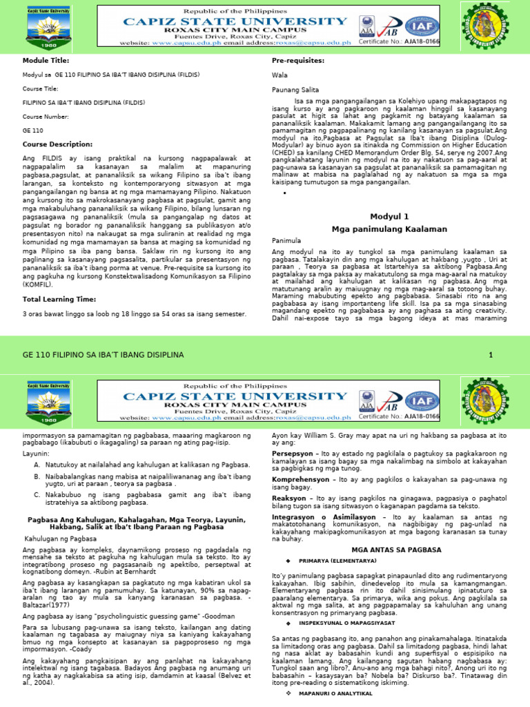 Modyul-1-FilDis 3 | PDF