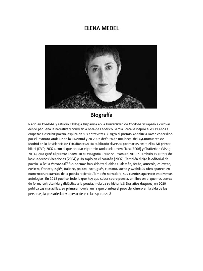 Biografía de Elena Medel: Poeta y Narradora | PDF