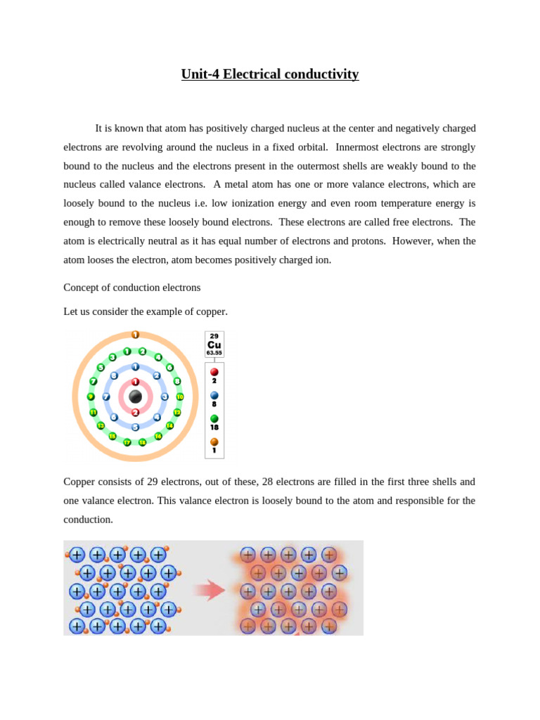 Unit-4 Electrical Conductivity (1) | PDF | Electron | Atoms