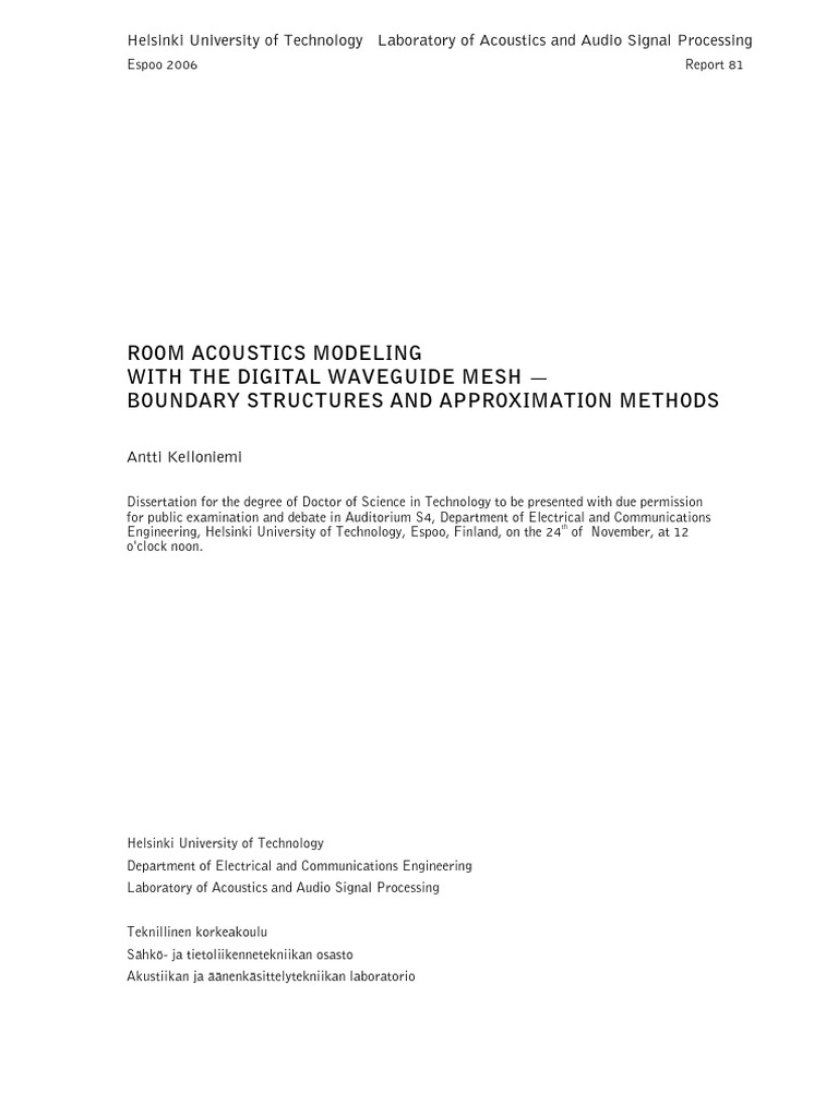 Room Acoustics Modeling With The Digital Waveguide Mesh - Boundary Structures and Approximation ...