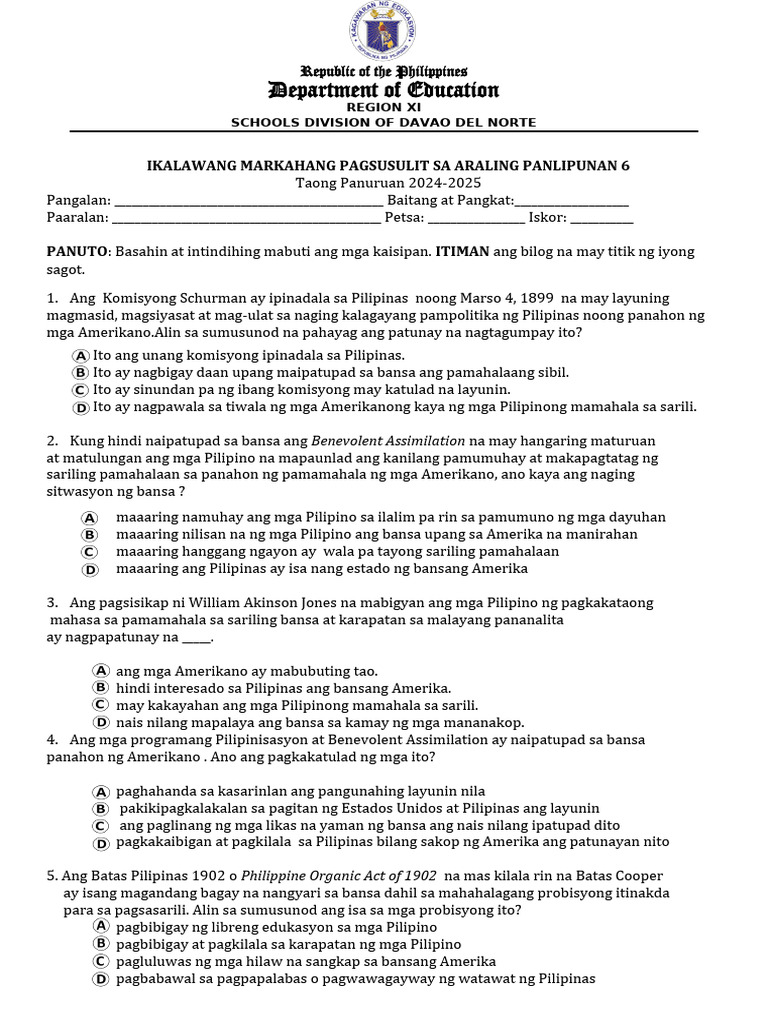 Q2_Araling Panlipunan 6 TQ (1) | PDF