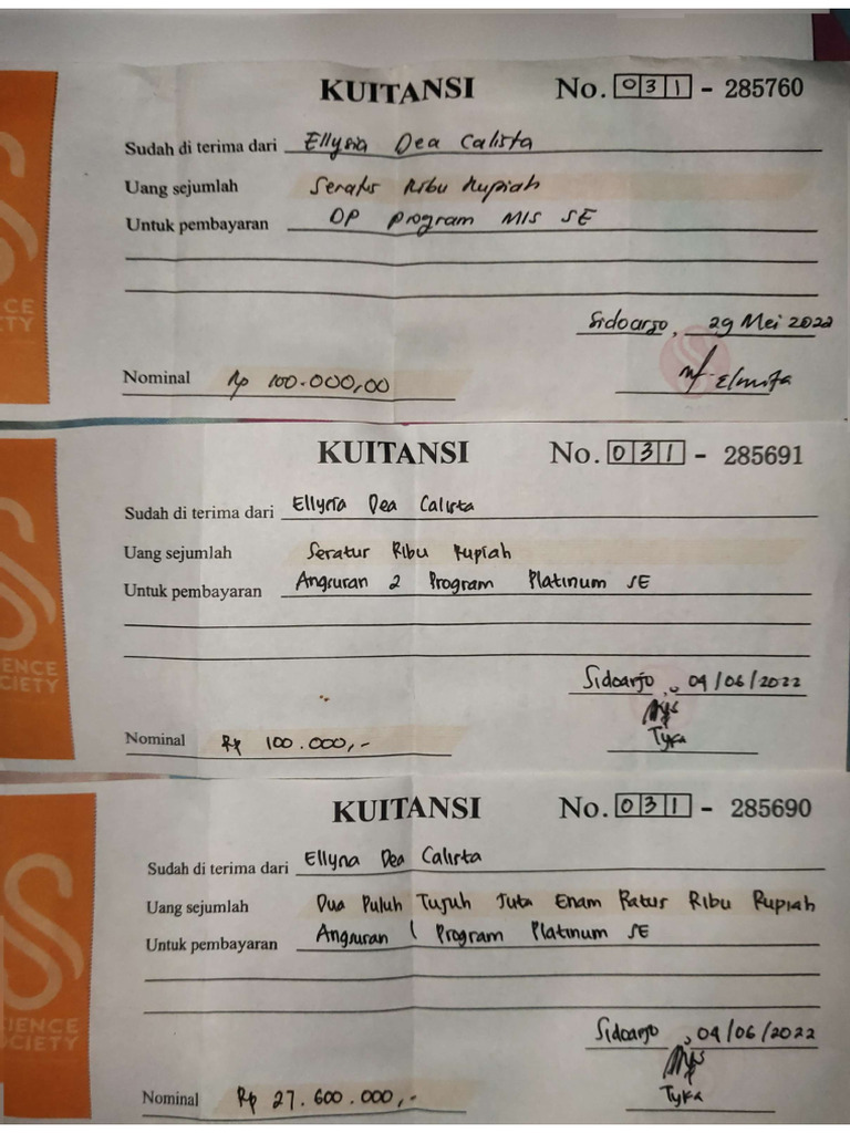 Ellysia Dea Calista Kuitansi | PDF