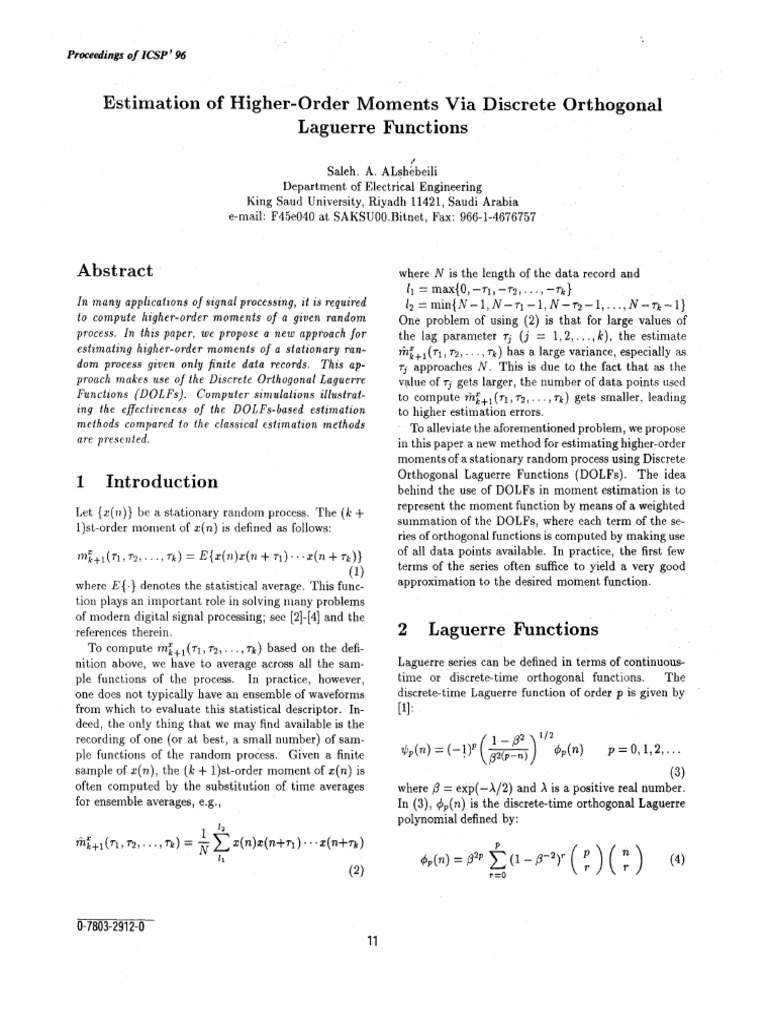 Estimation of Higher-Order Moments Via Discrete Orthogonal Laguerre Functions | PDF | Applied ...