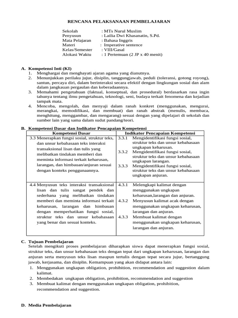 RPP KELAS 8 - Obligation | PDF