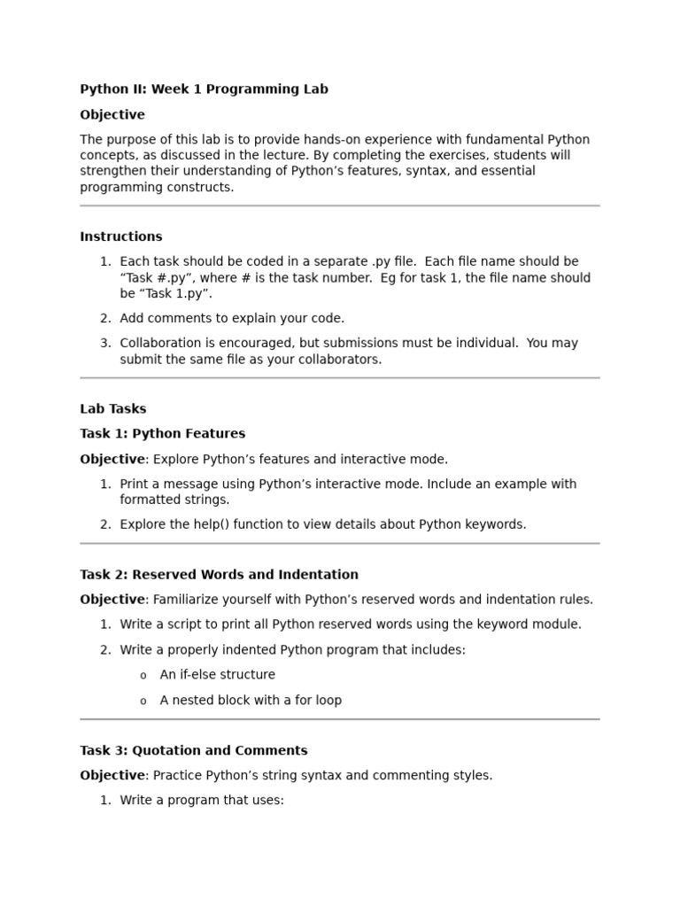 Week 1 Lab Overview Of Python 2 Pdf Parameter Computer Programming Python Programming 1827