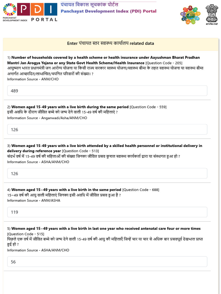 Enter Related Data: Panchayat Development Index (PDI) Portal | PDF