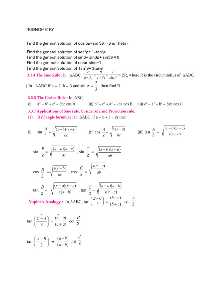 Trignometry Imp Questions | PDF