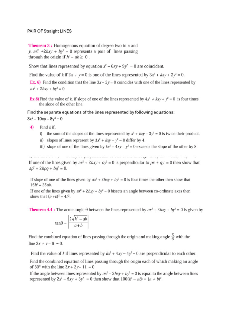 Pair of Straight Lines | PDF