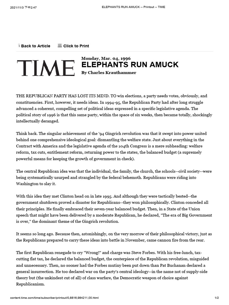 ELEPHANTS RUN AMUCK - Printout - TIME | PDF | Republican Party (United ...