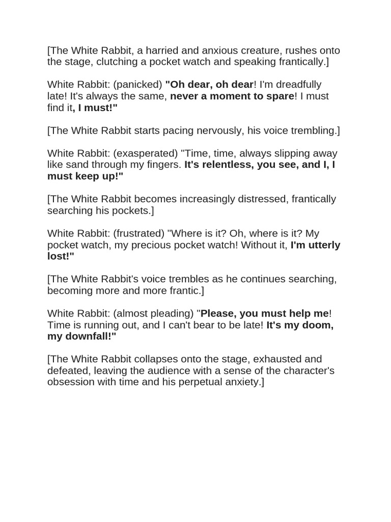 White Rabbit's Time Anxiety Monologue | PDF