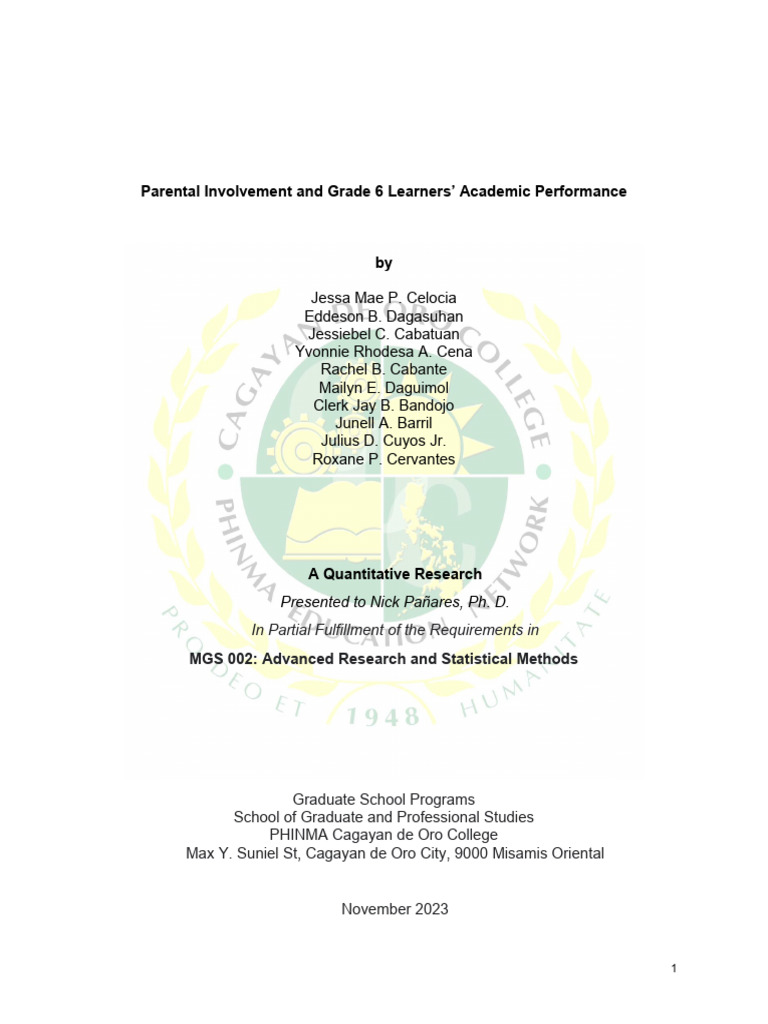 Parental Involvement and Grade 6 Success | PDF | Sample Size ...