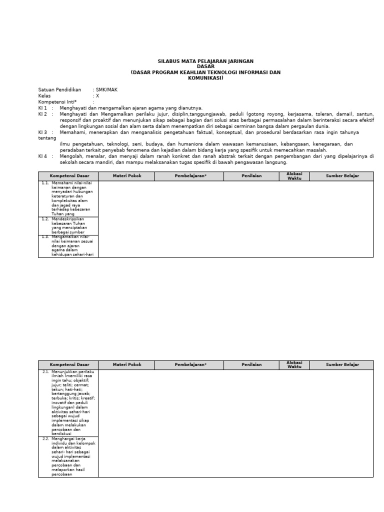 Silabus Jaringan Dasar | PDF