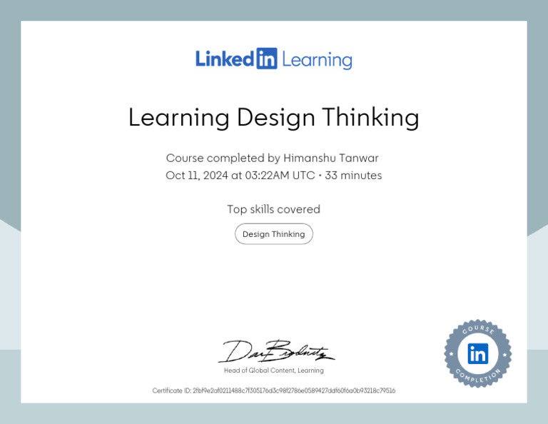 CertificateOfCompletion - Learning Design Thinking | PDF