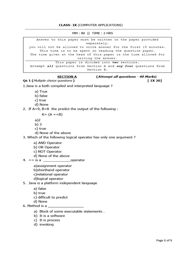 Class IX Computer Applications Model Paper | PDF | Parameter (Computer ...