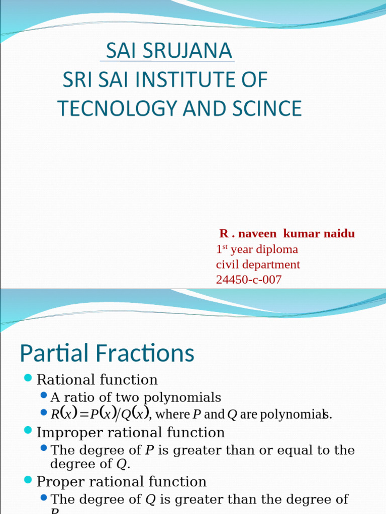 Allied Mathematics - I Unit I Partial Fractions | PDF