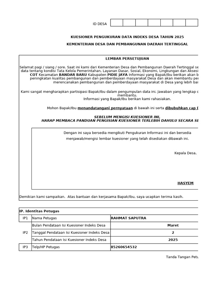 Kuesioner Indeks Desa 2025 | PDF
