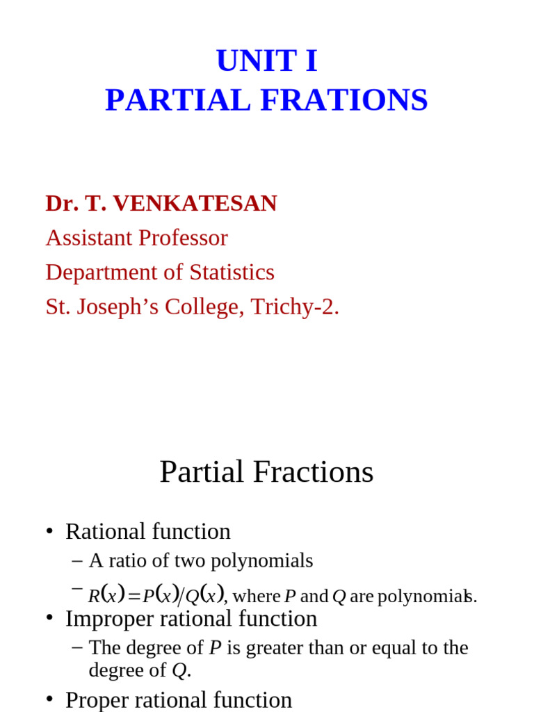 Allied Mathematics - I Unit I Partial Fractions | PDF | Mathematics ...