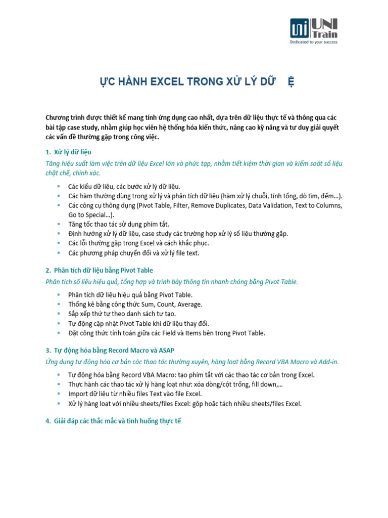UniTrain_Outline_Combo4_Professionals_Excel | PDF