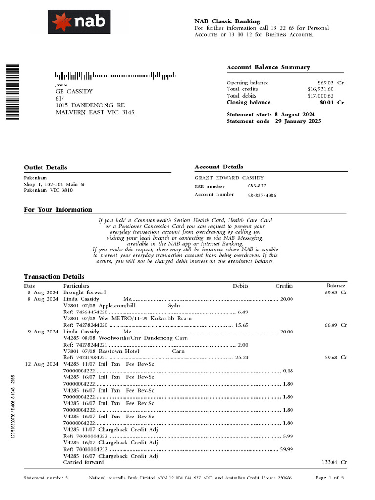 NAB_Statement_X4386_29-Jan-2568 | PDF | Debit Card | Overdraft
