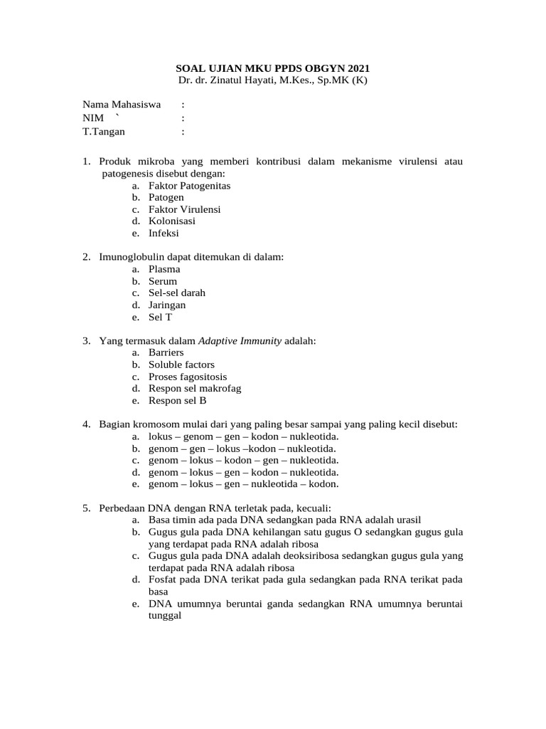 Soal Biomol Dan Farmako MKU PPDS 2021-Kirim | PDF