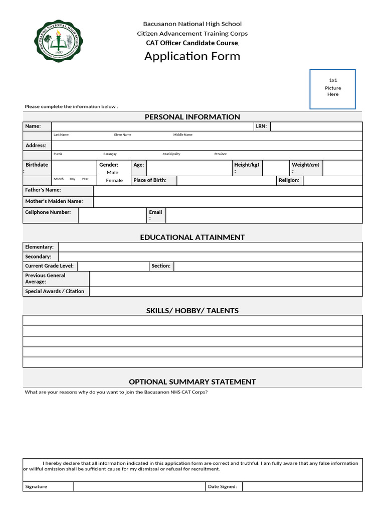 CAT Application Form | PDF