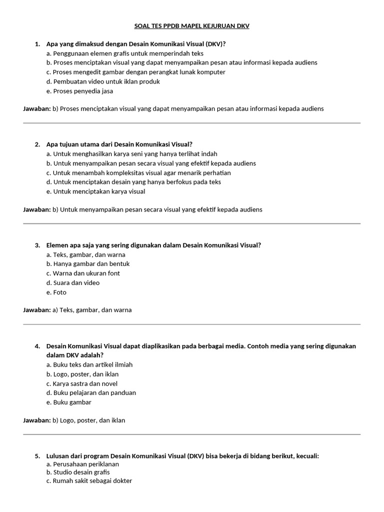 Soal Tes PPDB Mapel Kejuruan DKV | PDF