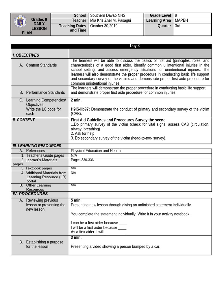 Cot 3 Pdf First Aid Learning