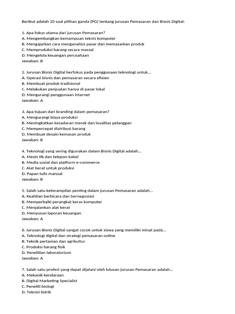 10 Soal Pilihan Ganda PPDB 2526 - PMS | PDF