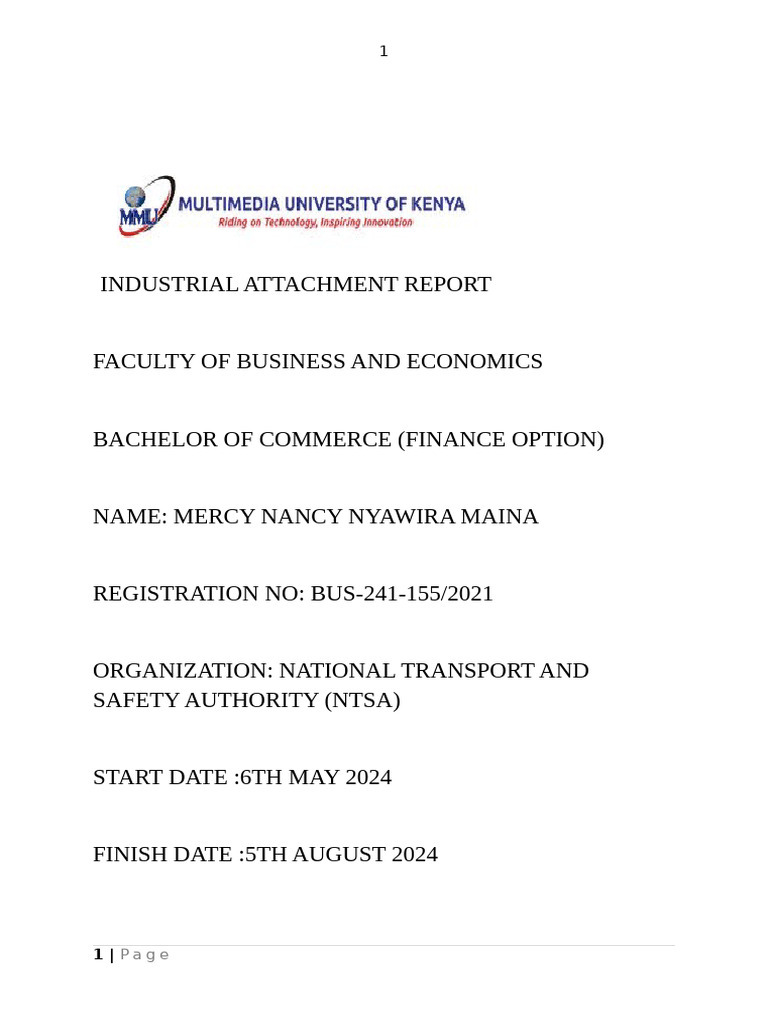 INDUSTRIAL ATTACHMENT REPORT (AutoRecovered) | PDF | Regulatory Compliance | Road Traffic Safety