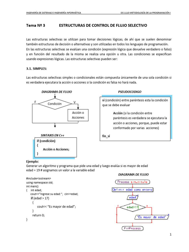 Tema 3 ESTUCTURAS DE CONTROL DE FLUJO SELECTIVO | PDF | C ++ | Ciencias ...