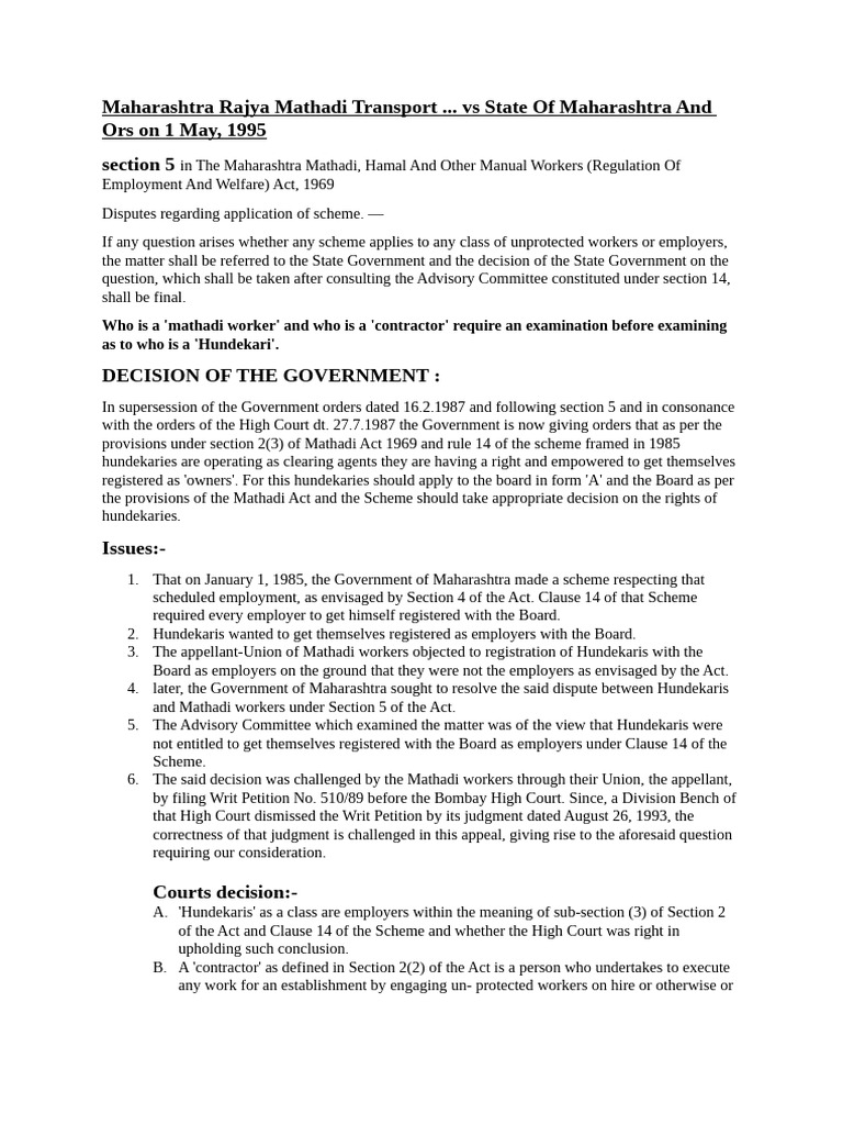 Maharashtra Rajya Mathadi Transport | PDF | Judgment (Law) | Employment