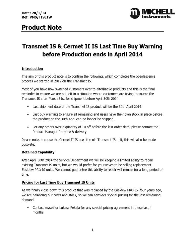 Transmet IS Last Buy Warning Notice | PDF