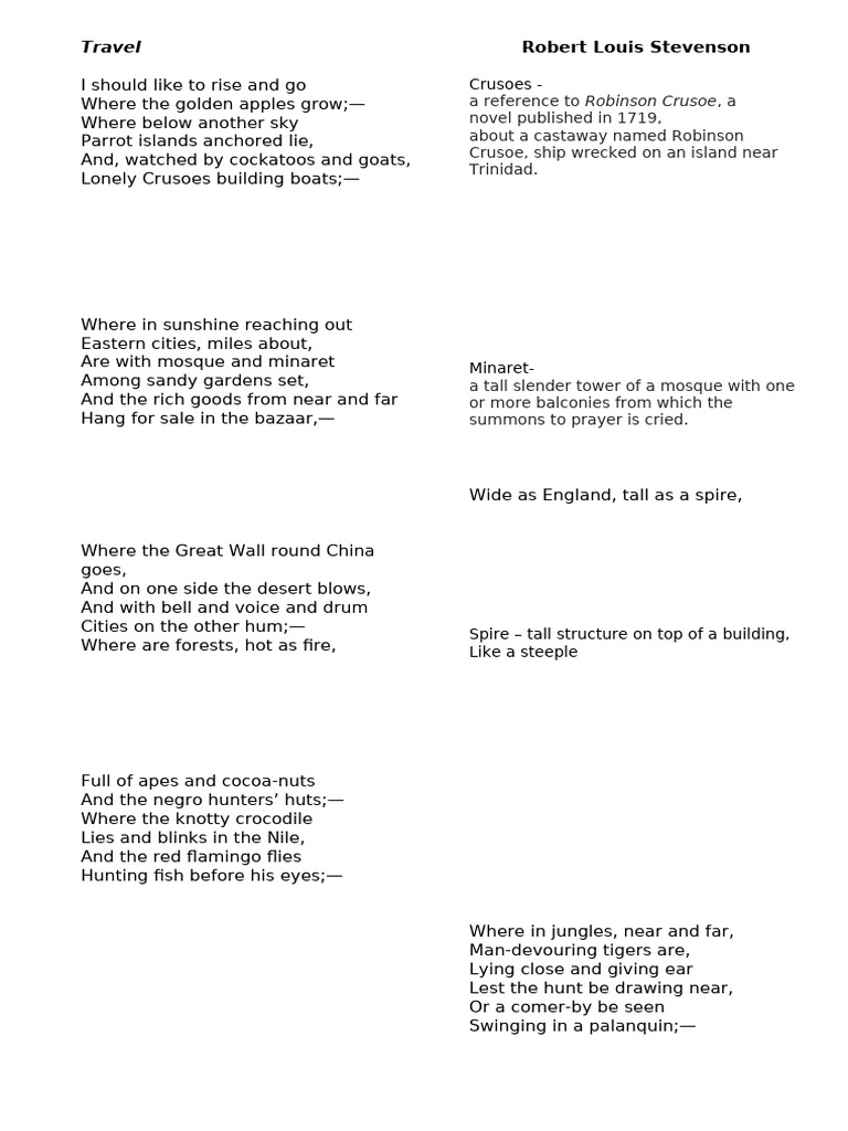Poem - Travel Robert Louis Stevenson | PDF