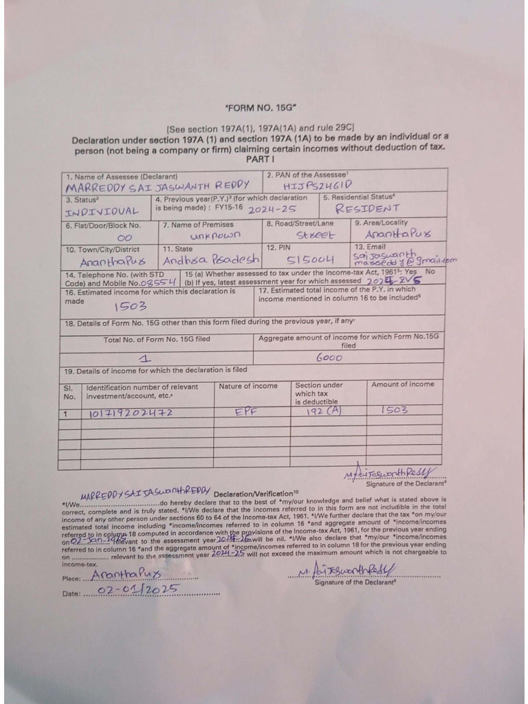 Form 15g | PDF