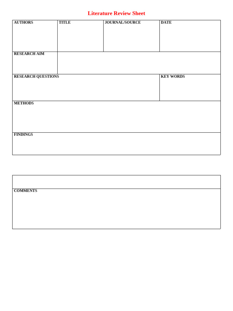 Literature Review Sheet | PDF